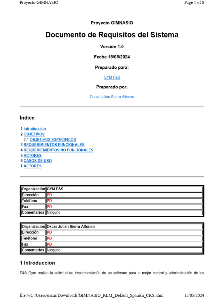Documento de Requisitos Del Sistema: Índice | PDF | Usuario ...