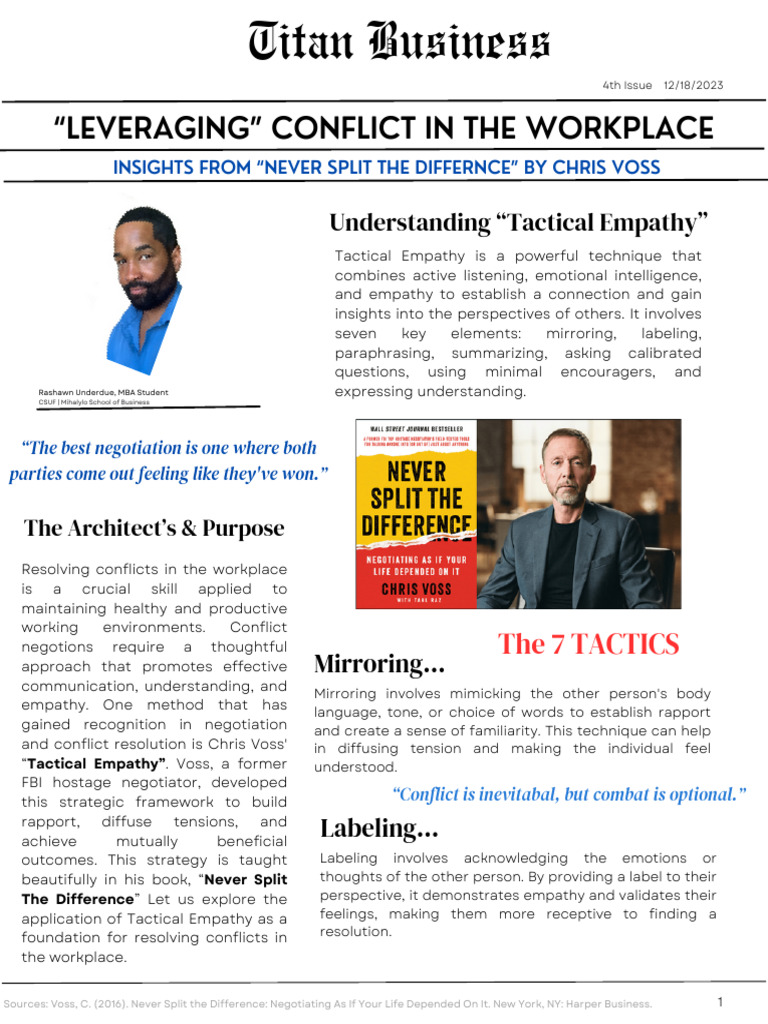 Tactical Empathy in The Work Place 2 | PDF | Empathy | Negotiation