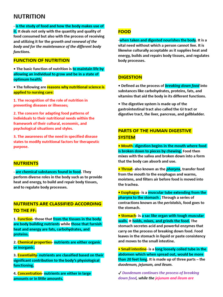 Nutrition Reviewer Midterm | PDF | Carbohydrates | Digestion