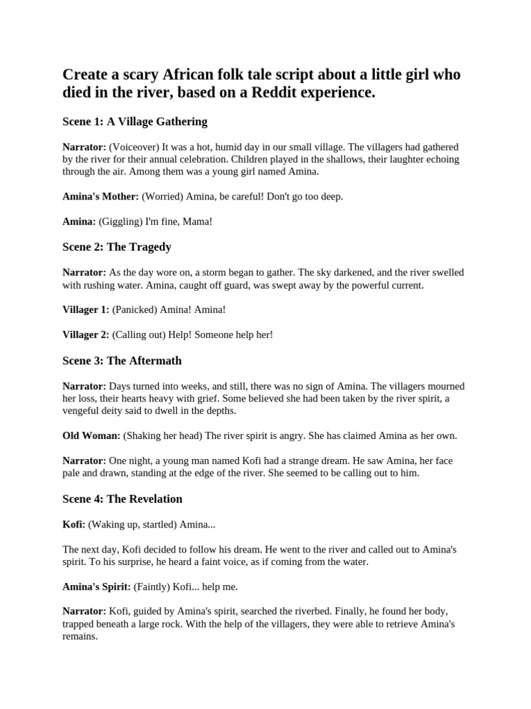 Create A Scary African Folk Tale Script About A Little Girl Who Died in ...