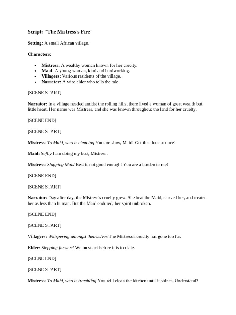 Script for the burnt maid | PDF
