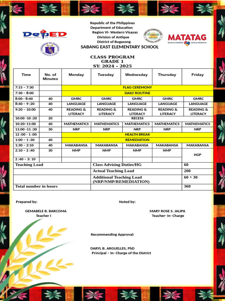 class-Program-2024-Grade1 | PDF | Learning | Behavior Modification