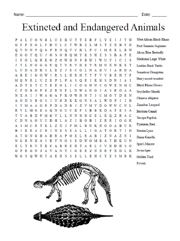 Extinct and Endangered Word Search | PDF