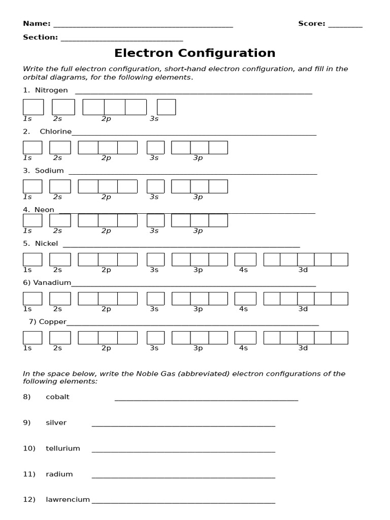 Electronic Configuration Activity 2 | PDF | Electron Configuration ...