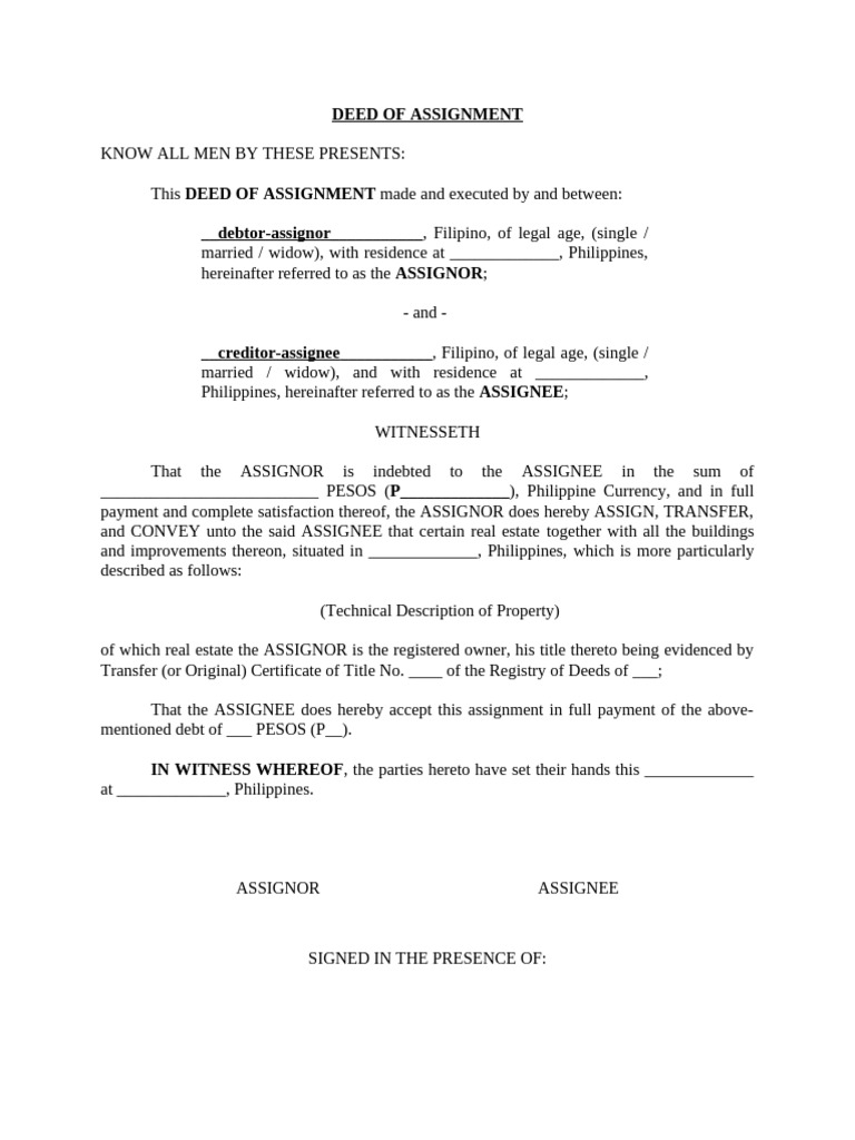 Tagalog Deed of Assignment Template | PDF