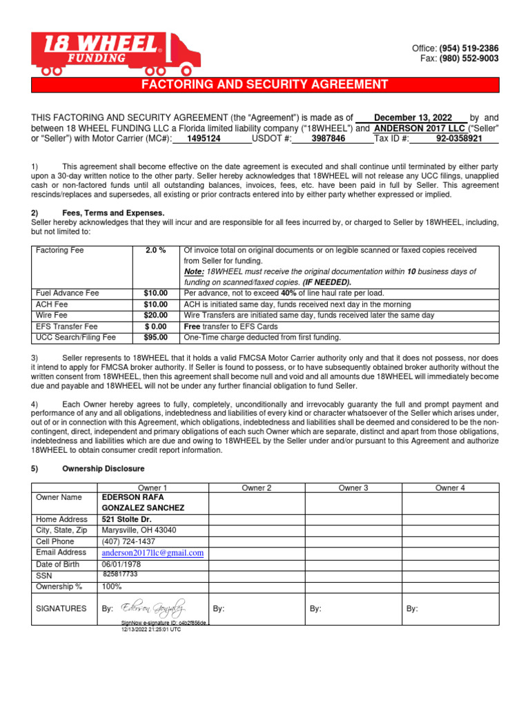 Factoring Agreement for Carriers | PDF | Guarantee | Factoring (Finance)