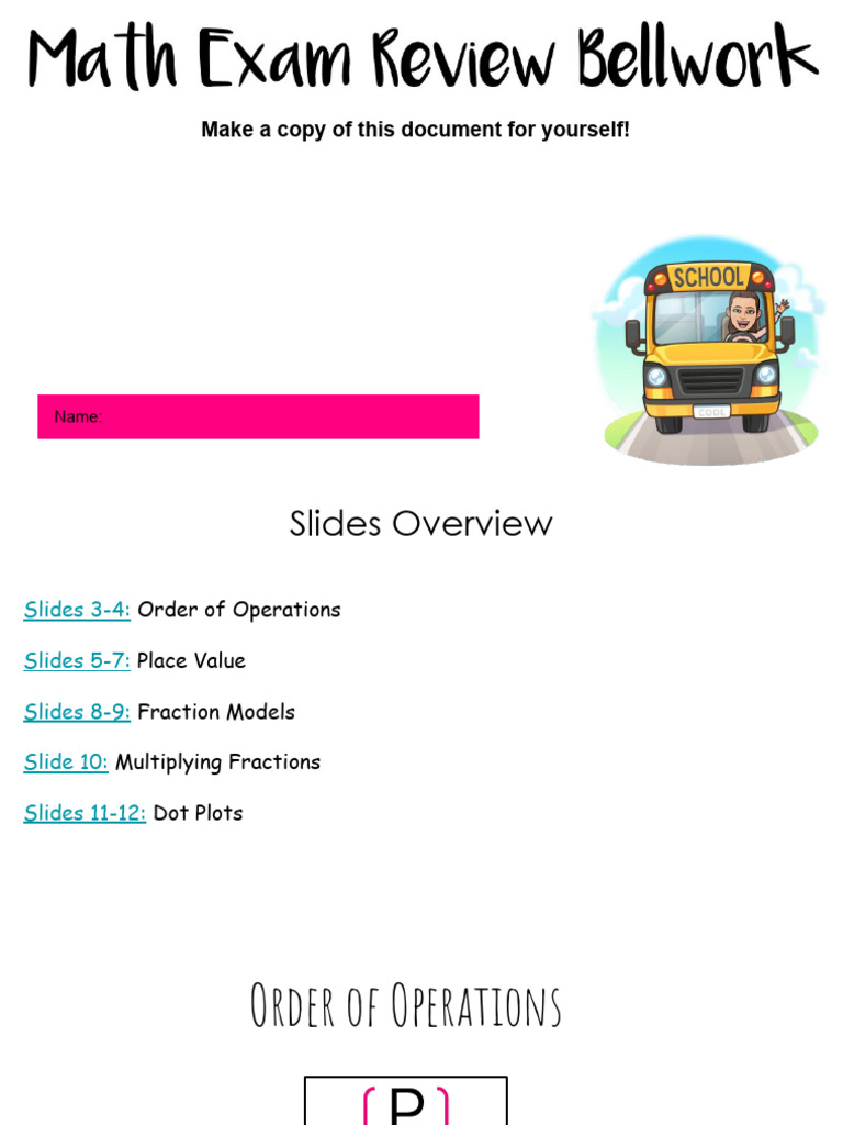 Bellwork - Math Exam Google Slides Review | PDF