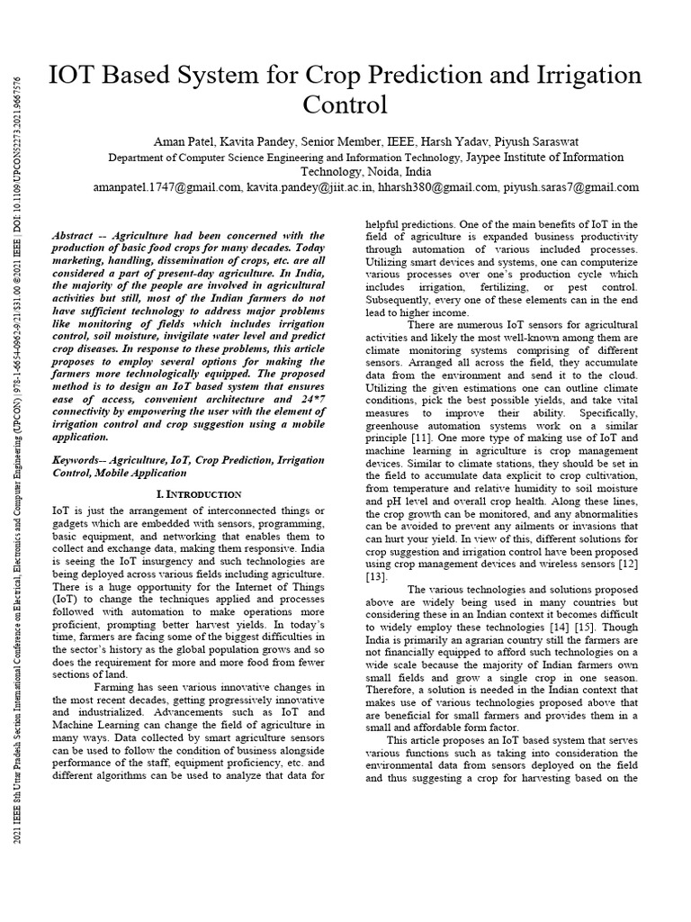 IOT Based System For Crop Prediction and Irrigation Control | PDF ...