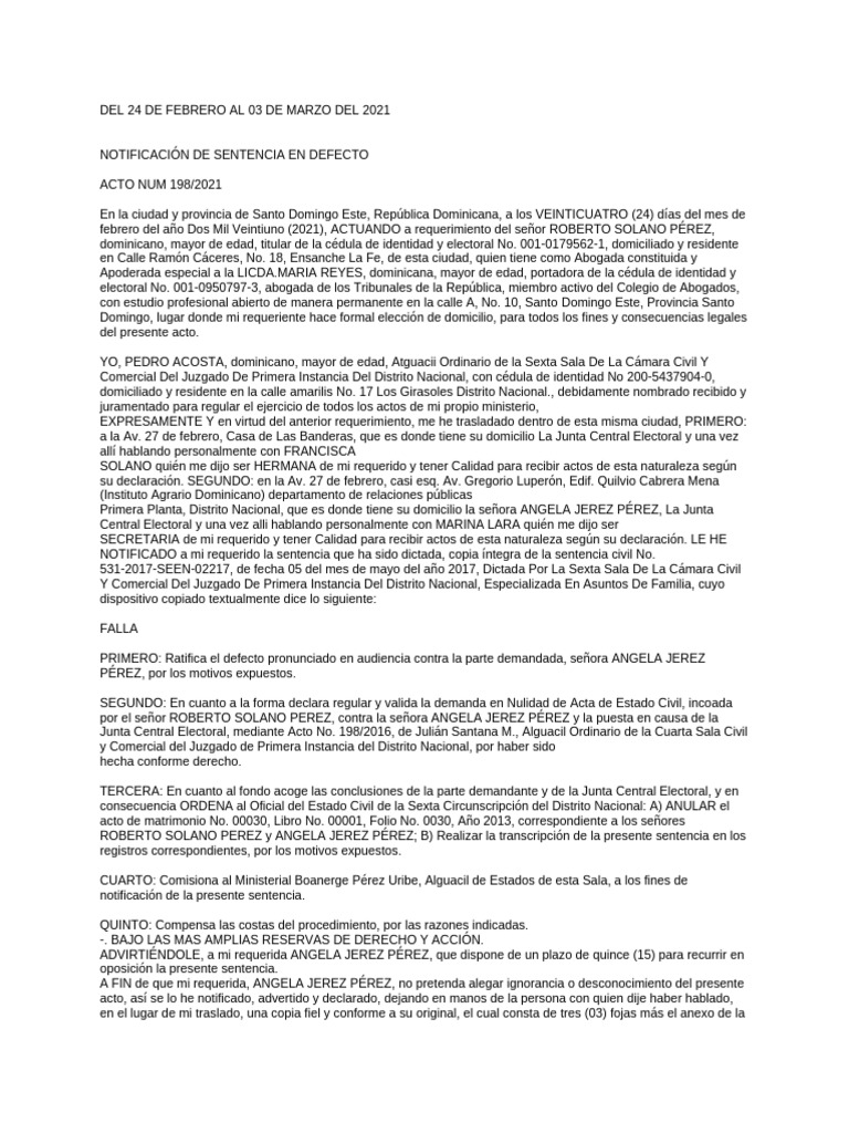 Notificacion de sentencia en defecto | PDF | República Dominicana ... Notificacion de sentencia en defecto | PDF | República Dominicana ...