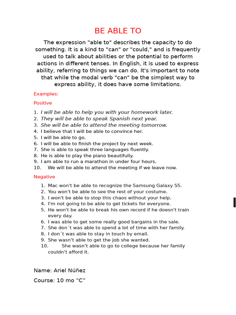 Be Able To | PDF | Language Arts & Discipline | Foreign Language Studies