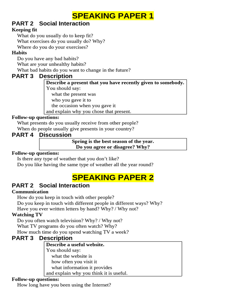 SAMPLE-SPEAKING-EXAM-PAPERS | PDF