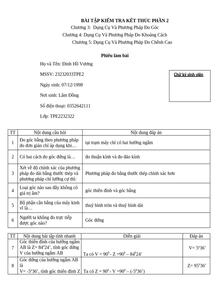 Bai Tap Kiem Tra Ket Thuc Phan 2 Mon Trac Dia Dai Cuong - New 2021 | PDF