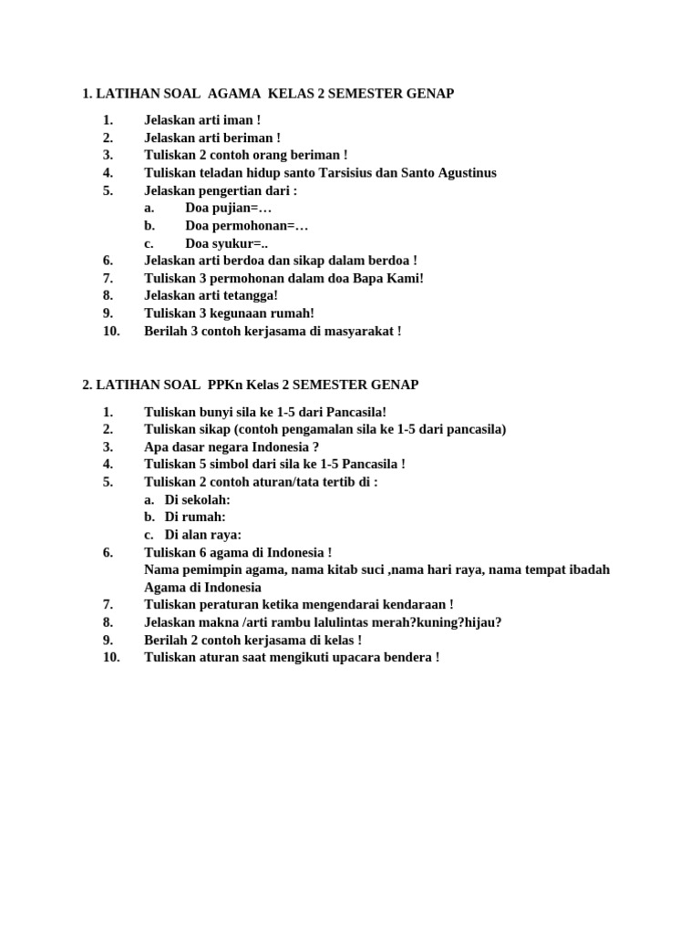 Latihan Soal Kelas 2 Semester Genap | PDF | Seni & Disiplin Bahasa | Kajian Bahasa Asing