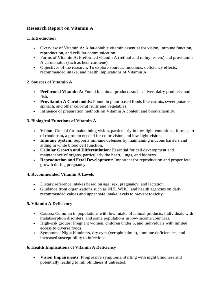 Research Report on Vitamin A | PDF | Vitamin A | Vitamin