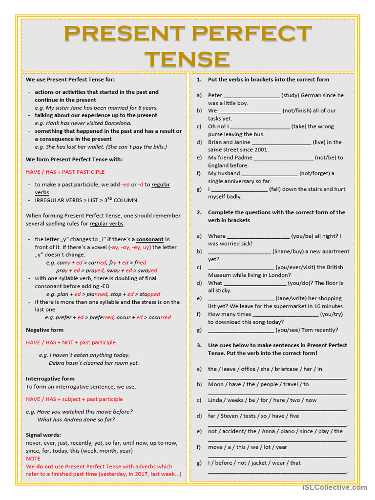 Present Perfect Tense | PDF | Grammatical Tense | Language Mechanics