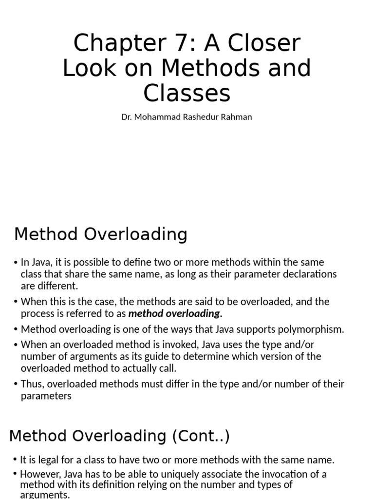 Chapter 7 A Closer Look On Methods And Classes Pdf Class Computer Programming Parameter