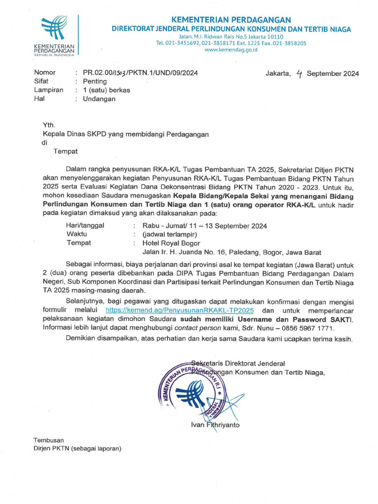 1303 UND Penyusunan RKAKL TP PKTN 2025-Provinsi | PDF