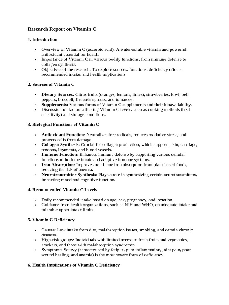 Research Report on Vitamin C | PDF | Vitamin C | Vitamin