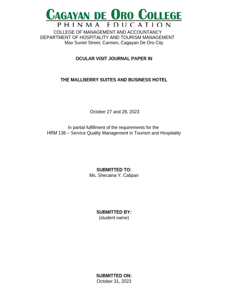Ocular Visit Journal for HRM 136 | PDF
