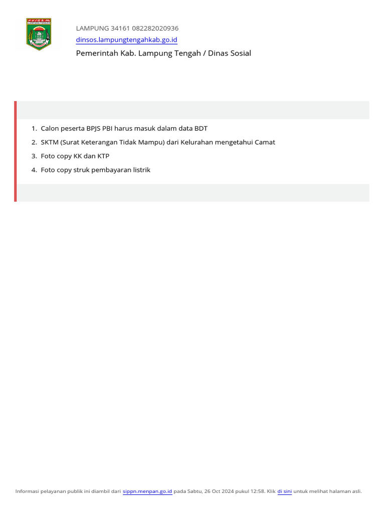 Standar Pelayanan - Pembuatan BPJS PBI APBD | PDF