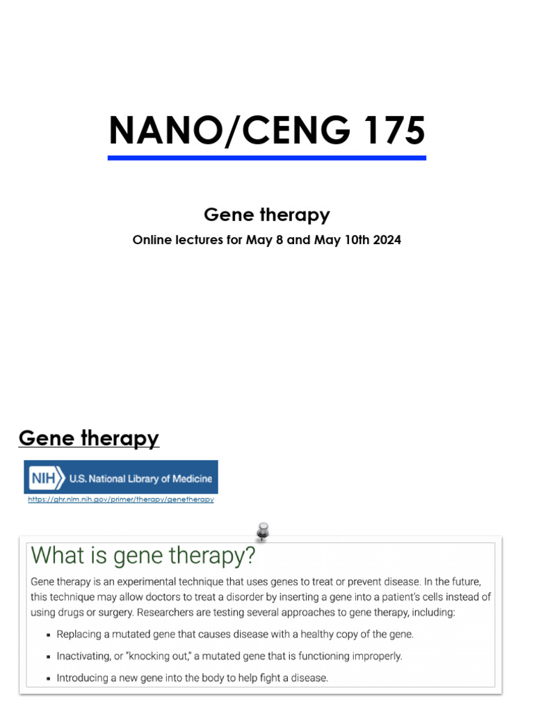 Lecture 17-18 Gene Therapy | PDF | Oligonucleotide | Promoter (Genetics)