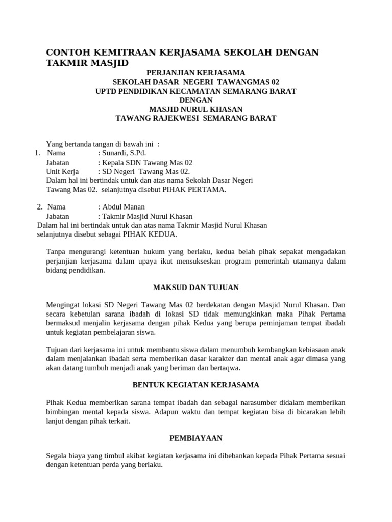MOU CONTOH MASJID | PDF