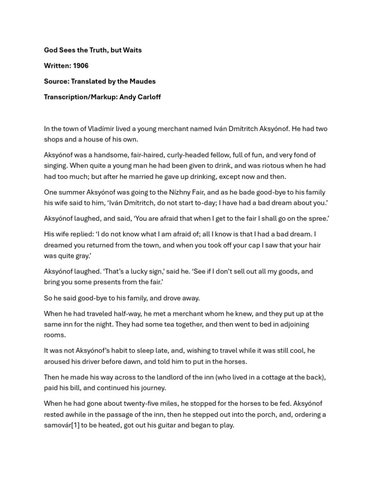 God See The Truth But Waits | PDF