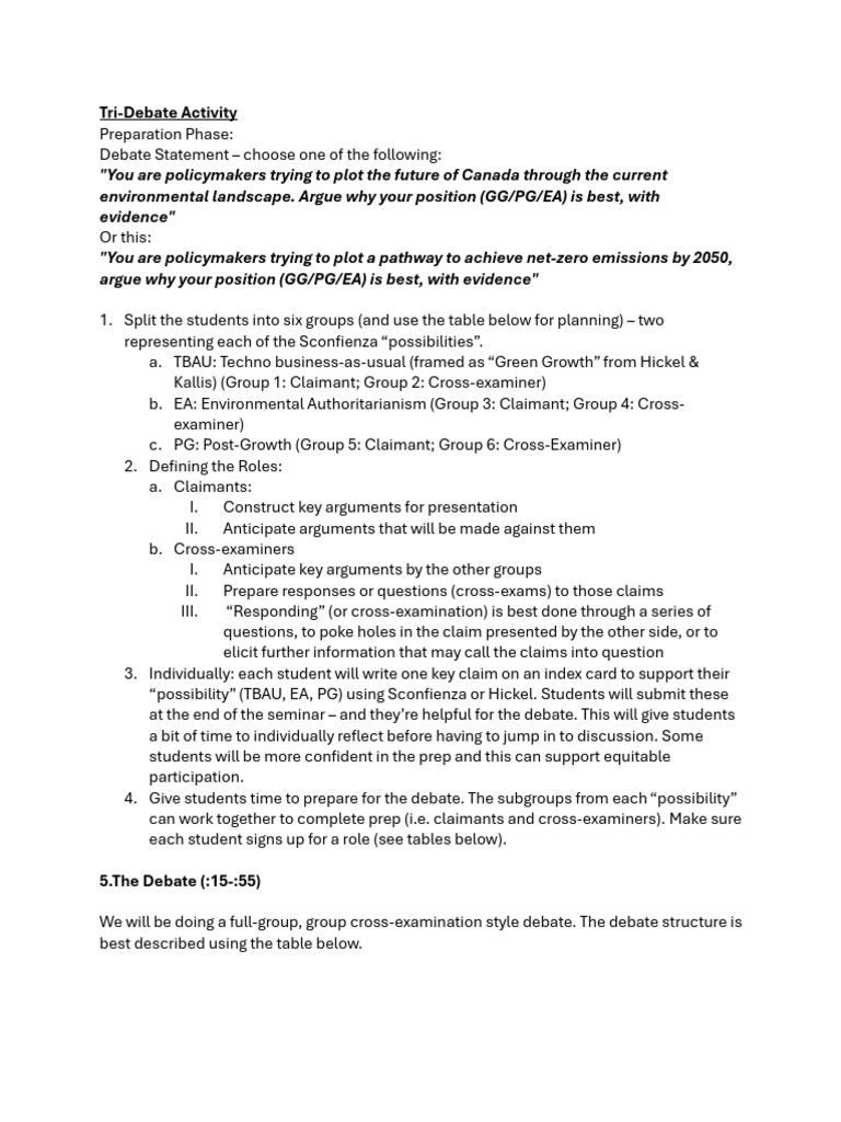 Tri-Debate Handout For Students | PDF | Career & Growth