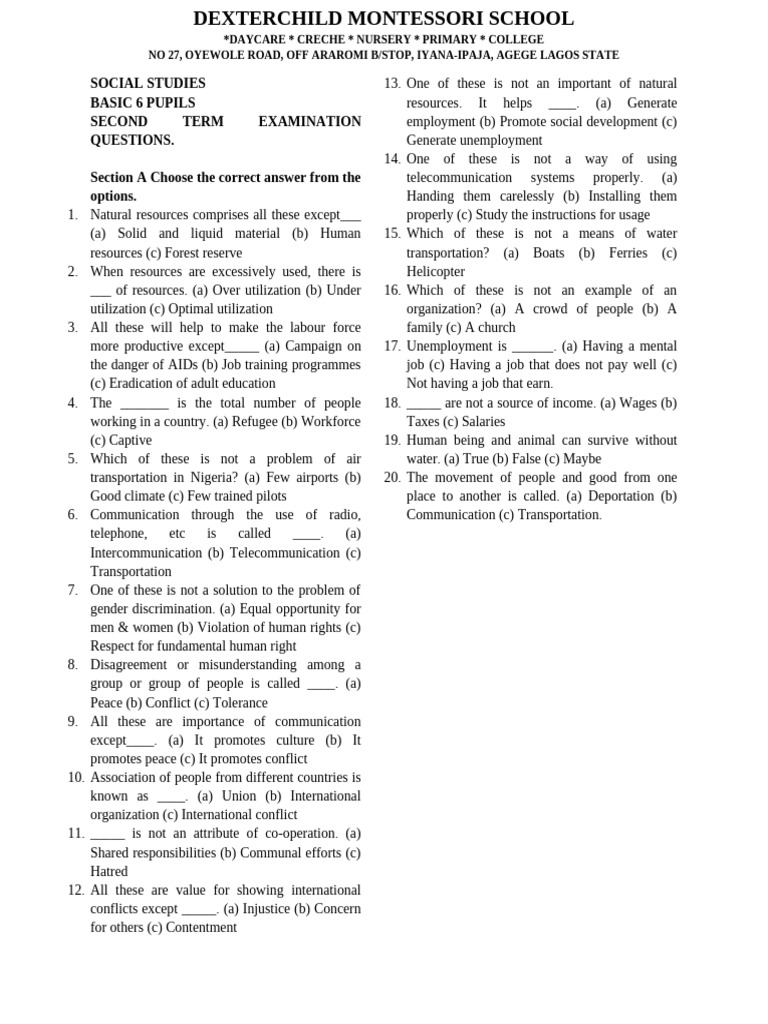 Primary 6 Second Term Exam Questions | PDF | Area | Child Care
