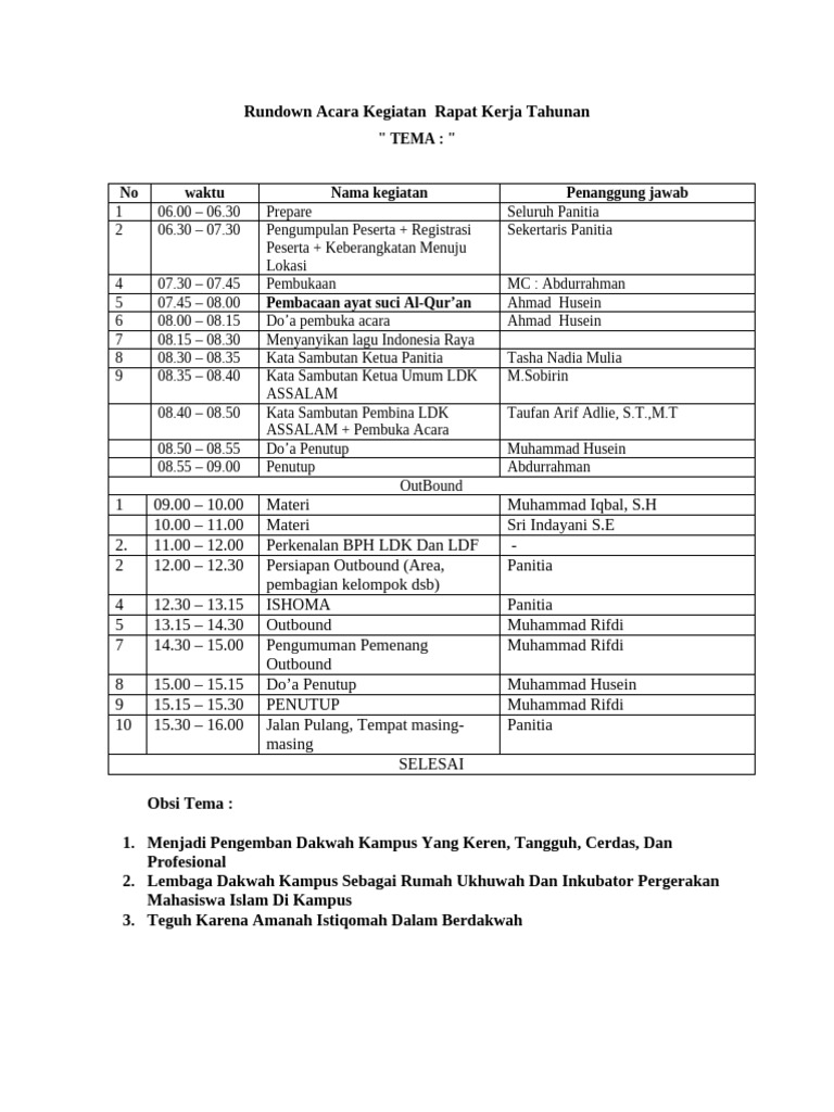 Rundown Rapat Kerja Tahunan LDK | PDF