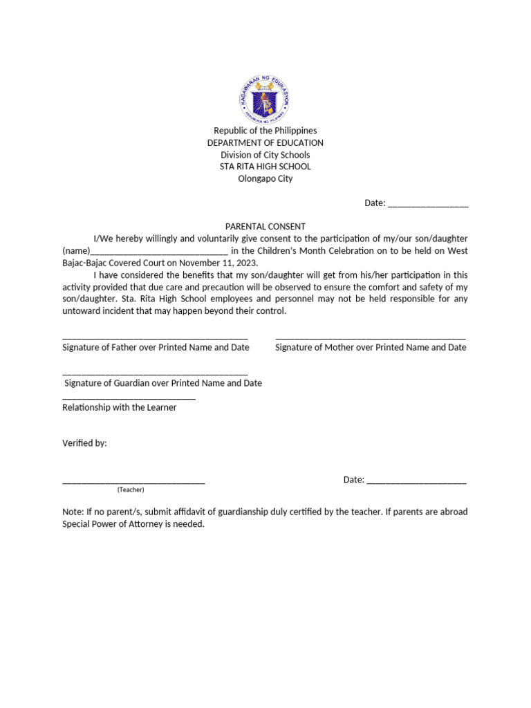 CONSENT-FORM | PDF | Legal Guardian | Family