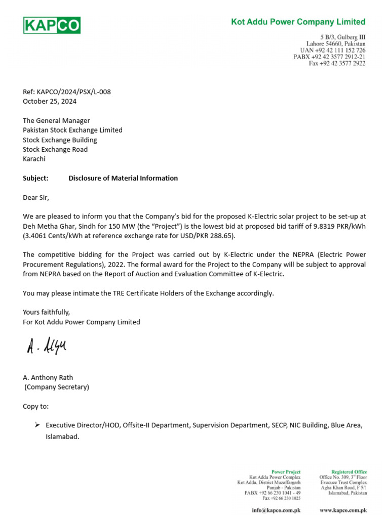 Subject: Disclosure of Material Information | PDF