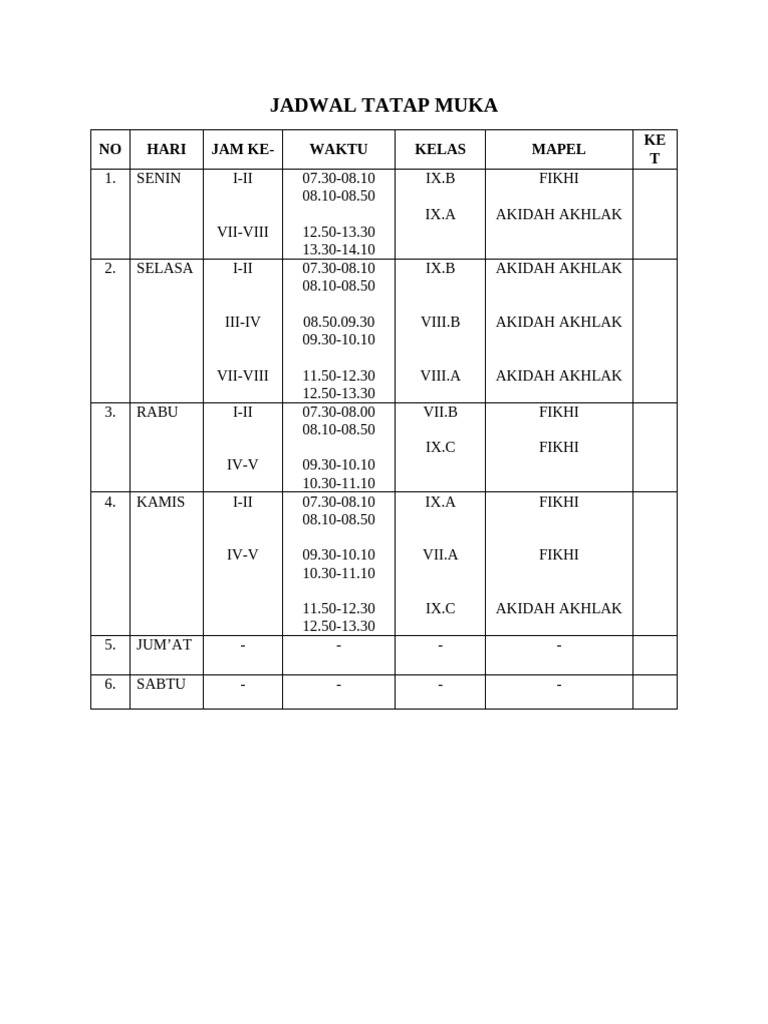 Jadwal Tatap Muka | PDF