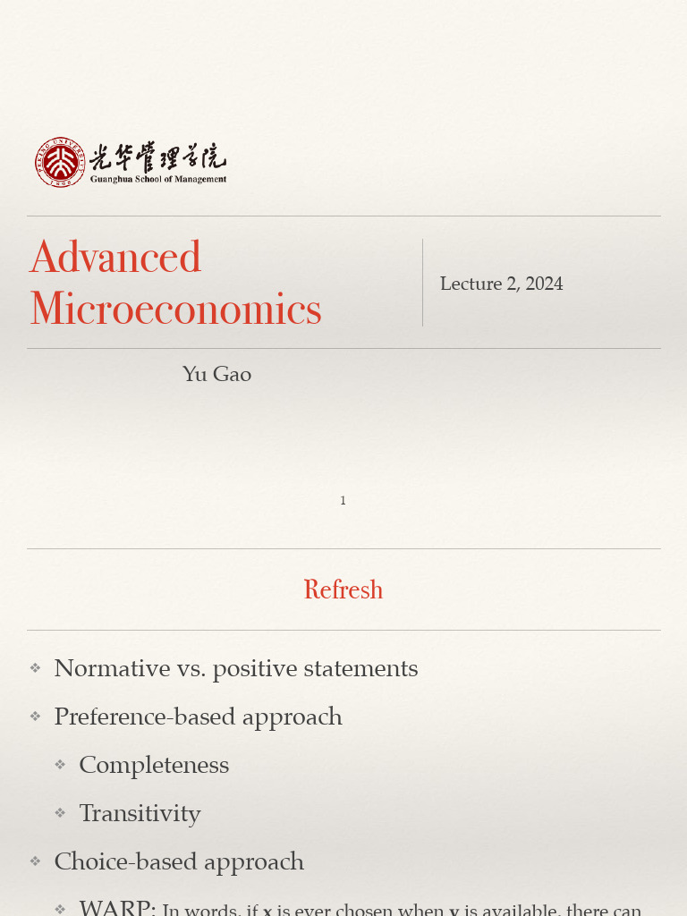 Advanced Micro Lecture 2 | PDF | Demand | Microeconomics