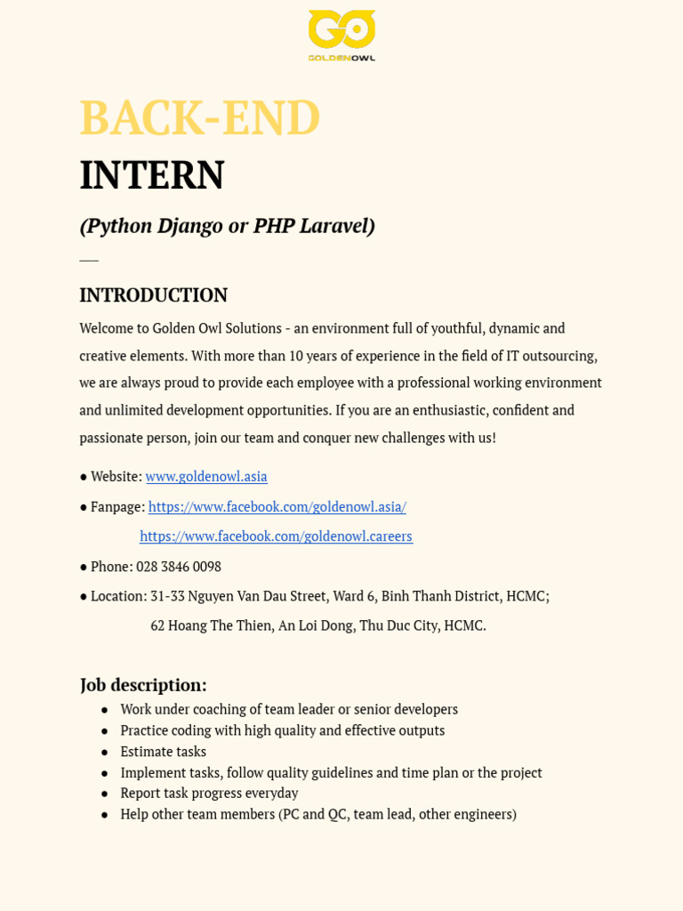 JD Back End Intern | PDF