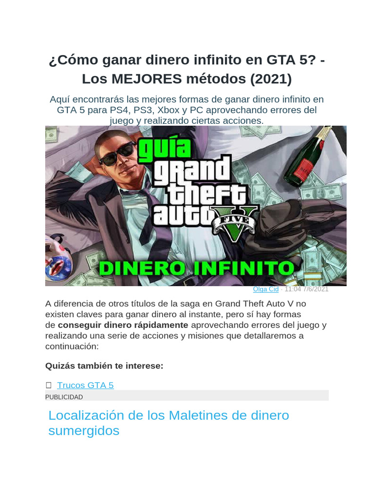 Cómo Ganar Dinero Infinito en GTA 5 | PDF | Compartir (Finanzas)