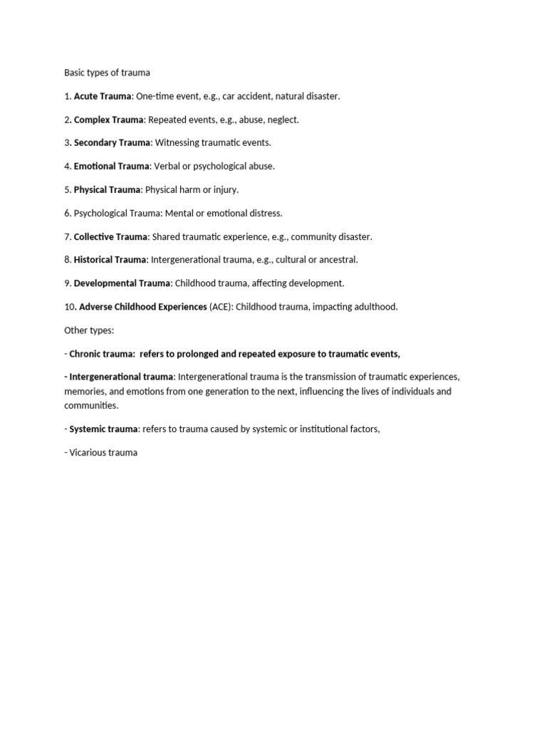 Basic types of trauma (maryam altaf) | PDF