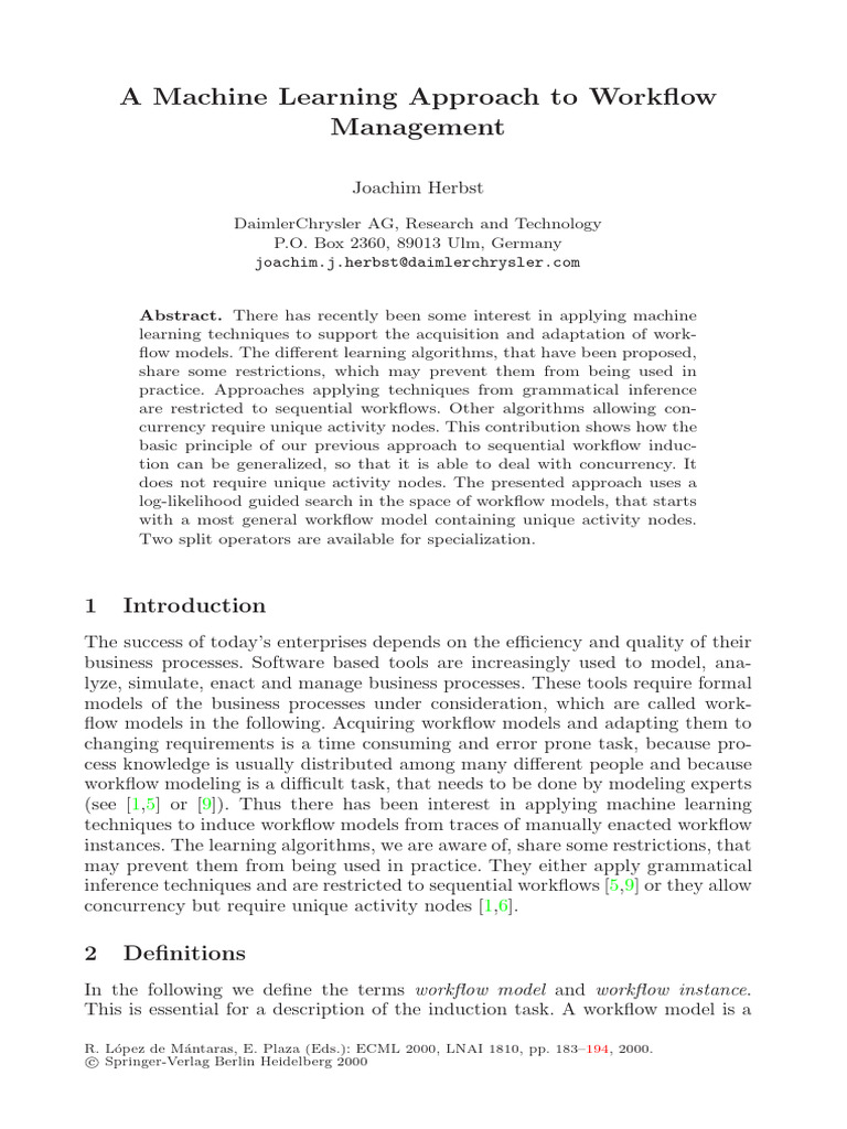 A Machine Learning Approach to Workflow Management | PDF | Machine Learning | Theoretical ...