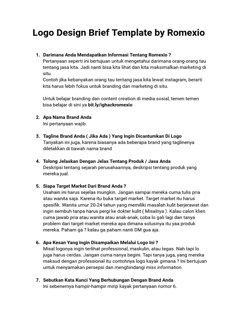 Logo Design Brief Template by Romexio | PDF | Karier & Perkembangan
