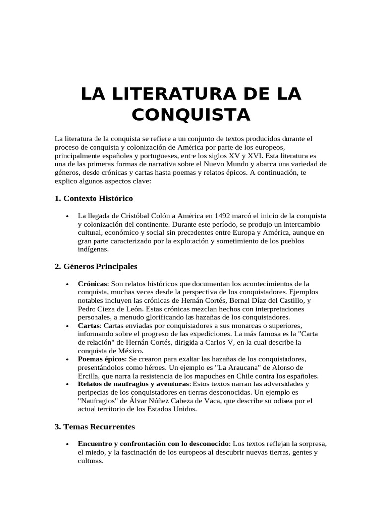 La Literatura de La Conquista | PDF | Colonización española de las Américas
