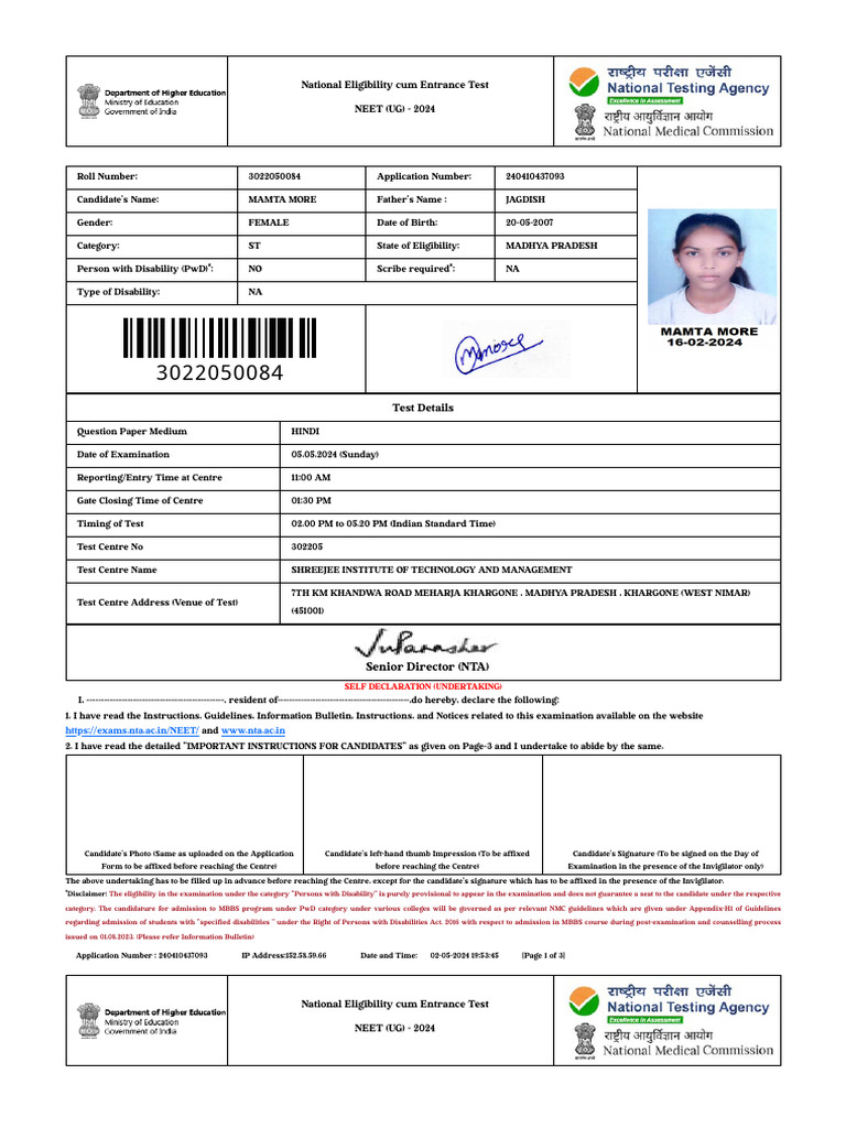 Neet - Ntaonline.in Frontend Web Admitcard Index | PDF | Identity Document