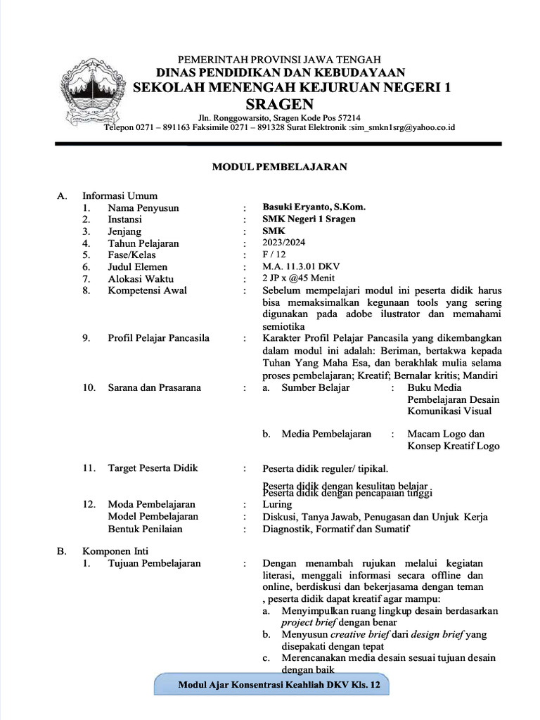 PDF Modul Ajar Konsentrasi Keahlian DKV Kelas 12 Compress | PDF
