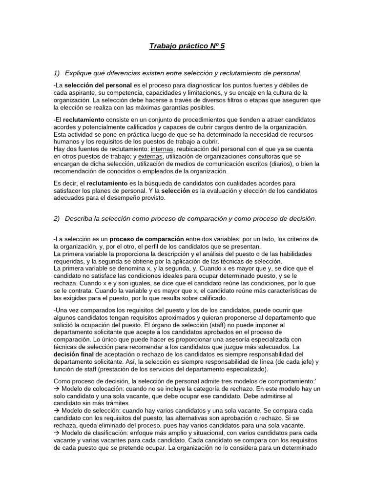 TP N°5 - Administración del Personal | PDF | Reclutamiento
