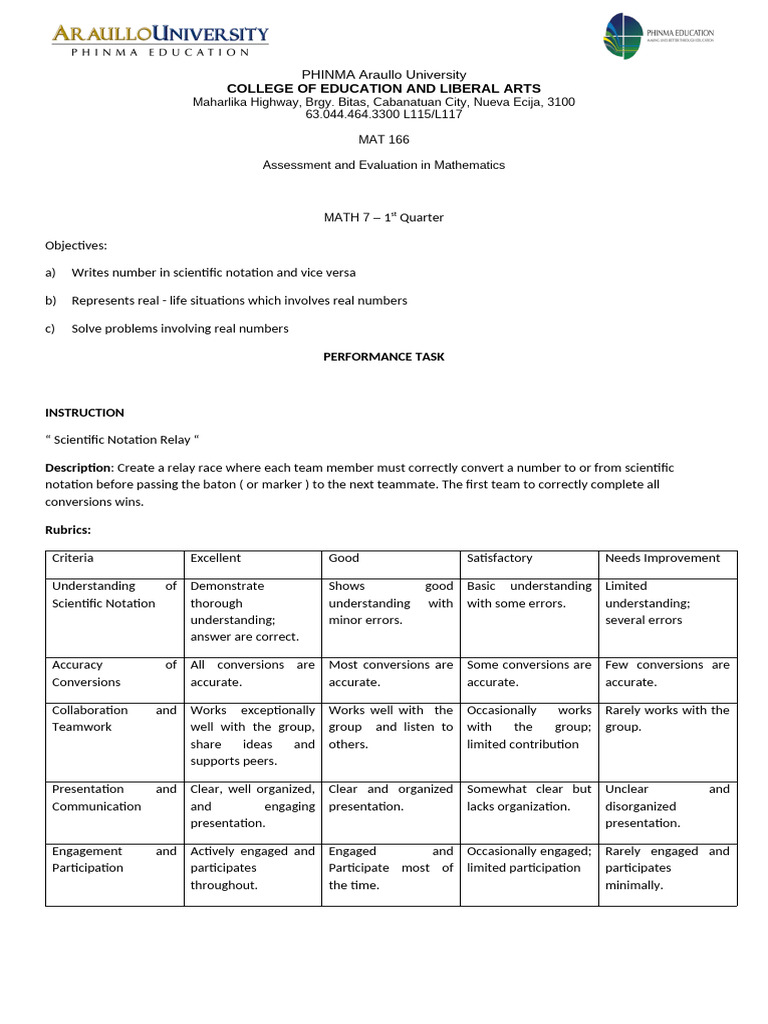 MAT-166-Format-Assessment - Docx Performance Task | PDF | Mathematics