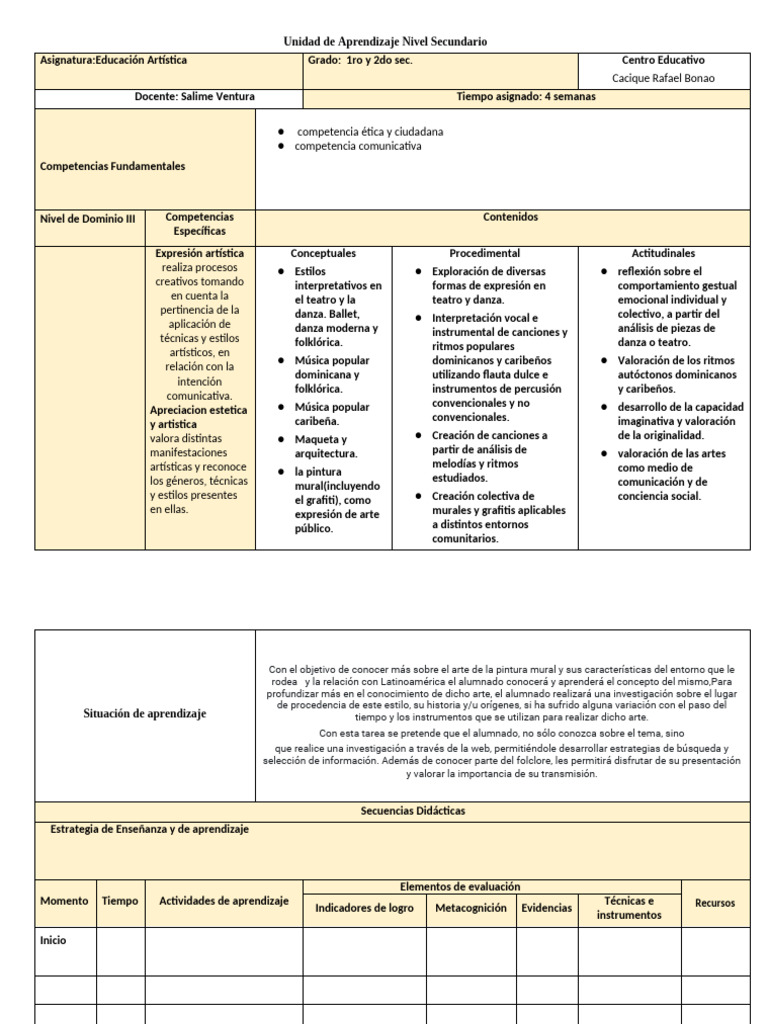 Esquema de Unidad de Aprendizaje. | PDF | Aprendizaje | Bailes