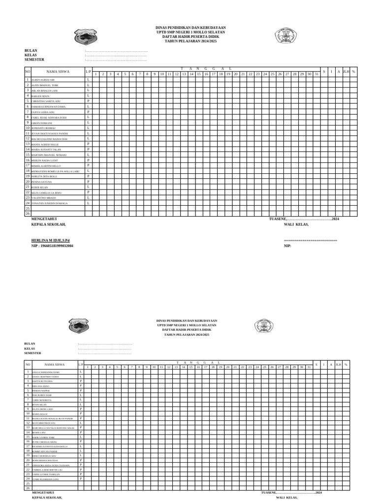 Format Absen Kelas 2024/2025 | PDF
