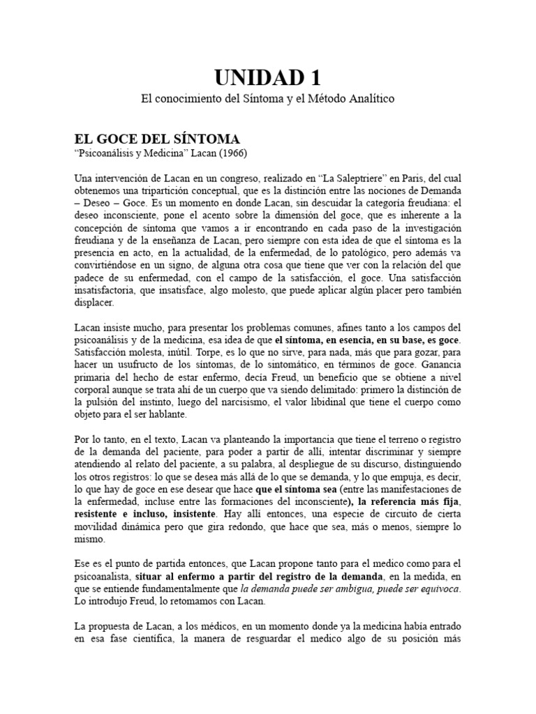 Goce y Síntoma en Psicoanálisis Lacaniano | PDF | Jacques Lacan | Psicoanálisis