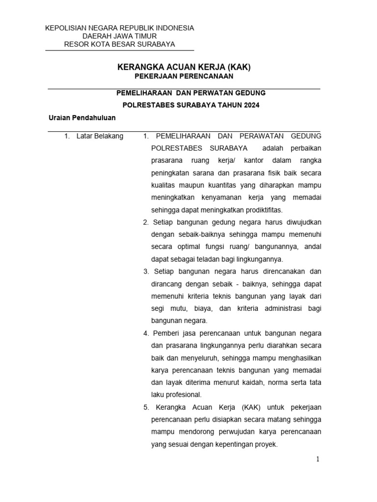 Kak Perencana Harwat Gedung T.A 2024 | PDF