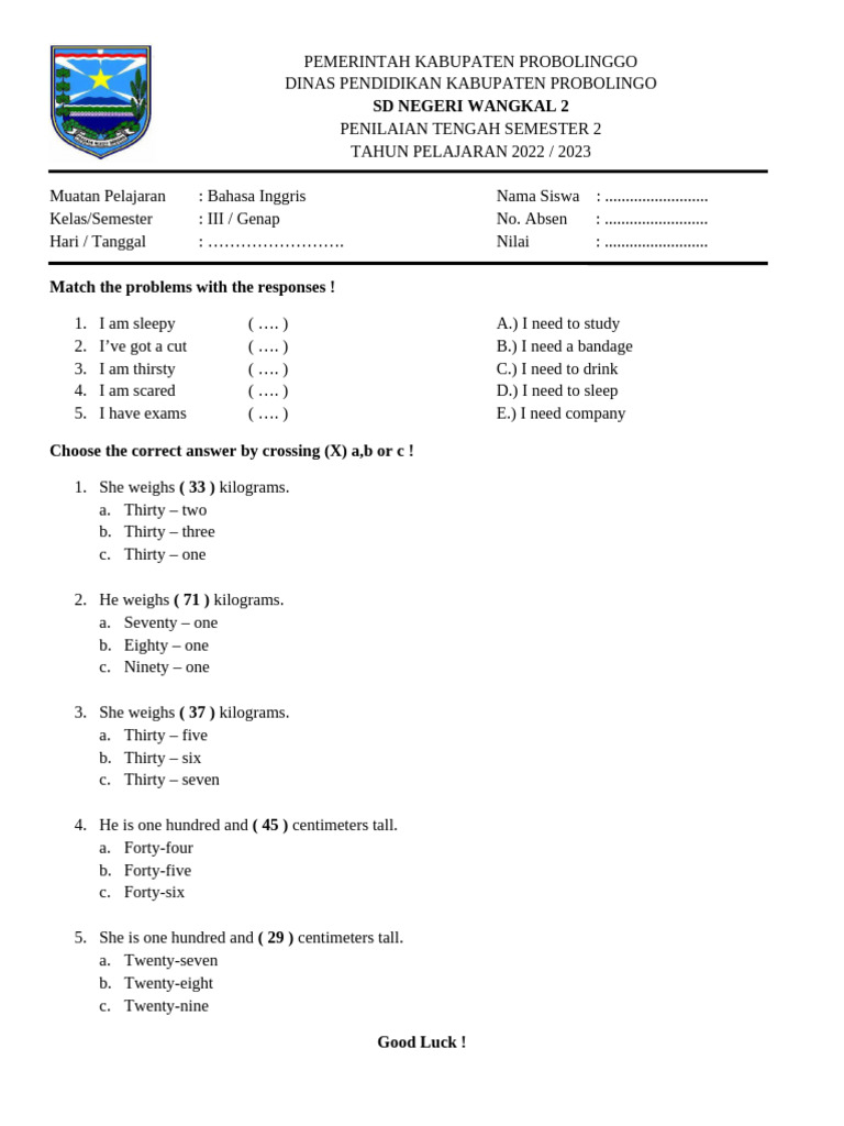 Soal Uts Kelas III | PDF