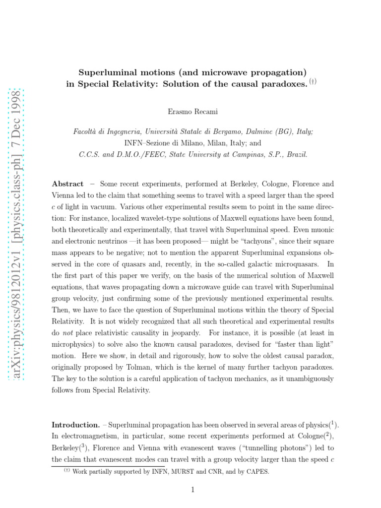 Erasmo Recami - Superluminal Motions (And Microwave Propagation) in ...